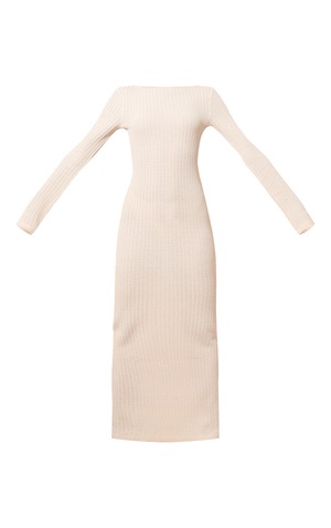 Cream Textured Boat Neck Backless Maxi Dress | Dresses | PLT USA