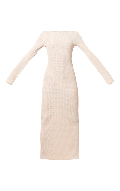Cream Textured Boat Neck Backless Maxi Dress | Dresses | PLT USA