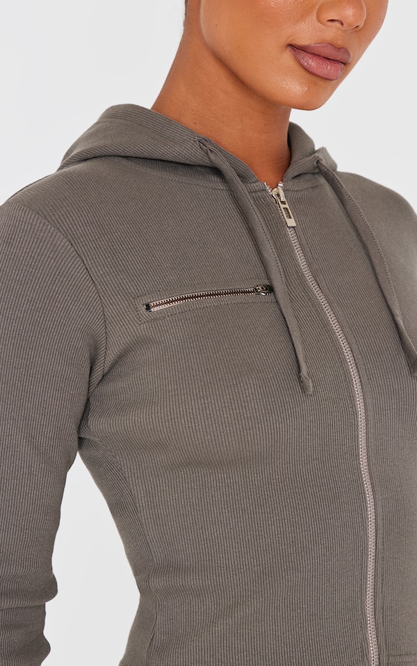Charcoal Zip Up Ribbed Track Top | Co-ords | PLT USA