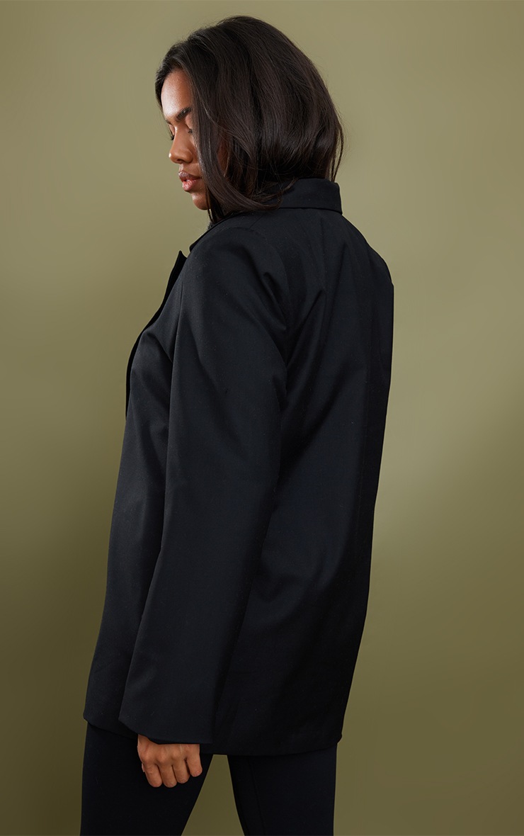 Black Woven Oversized Drapey Button Detail Blazer | PrettyLittleThing