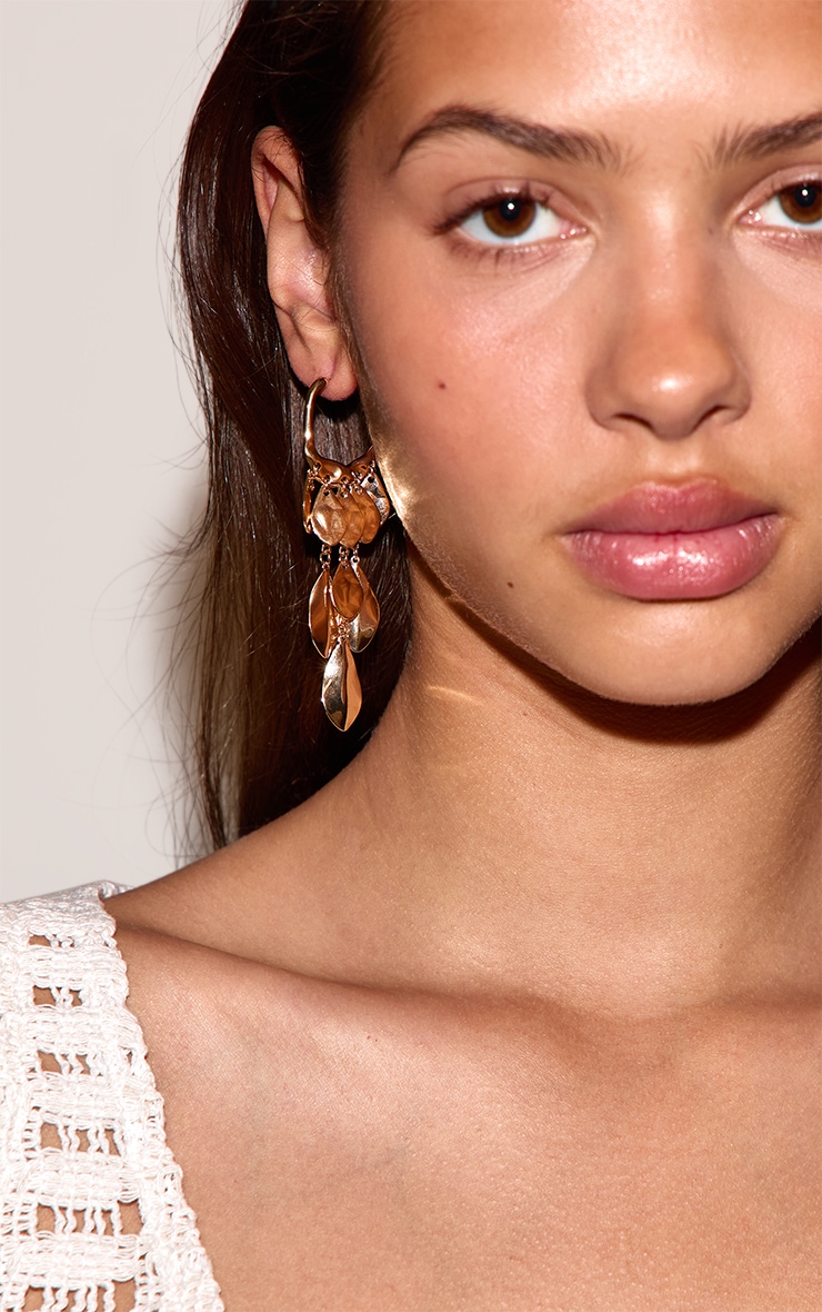 Gold Textured Drape Leaf Statement Earrings | Accessories ...
