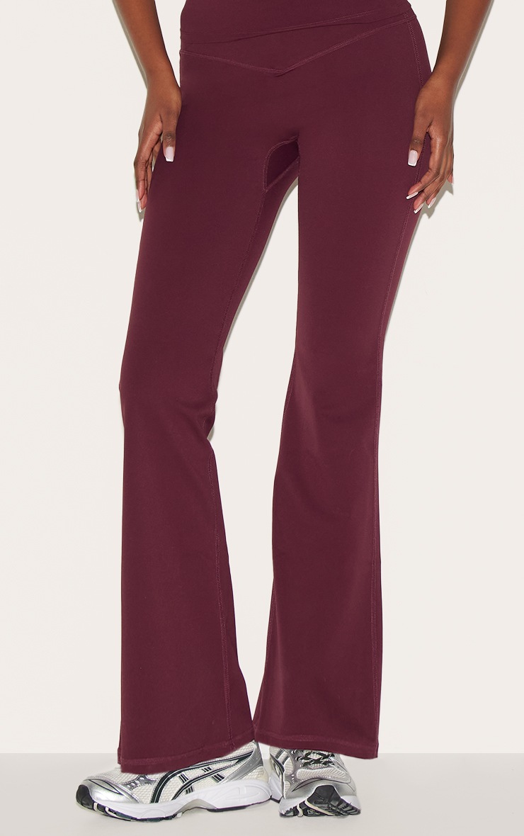 Burgundy Sculpt Wrap Waist Yoga Pants | Activewear | PrettyLittleThing