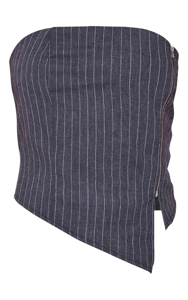 Charcoal Pinstripe Bandeau Side Zip Top | PrettyLittleThing UAE