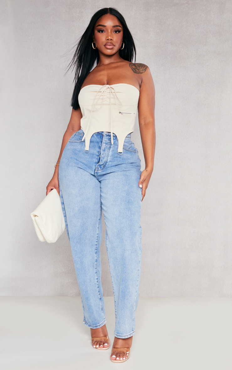 Shape Off White Ruched Bust Zip Curved Crop Top | PrettyLittleThing USA