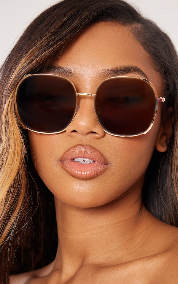 Gold Oversized Rounded Squared Sunglasses | Accessories | PLT