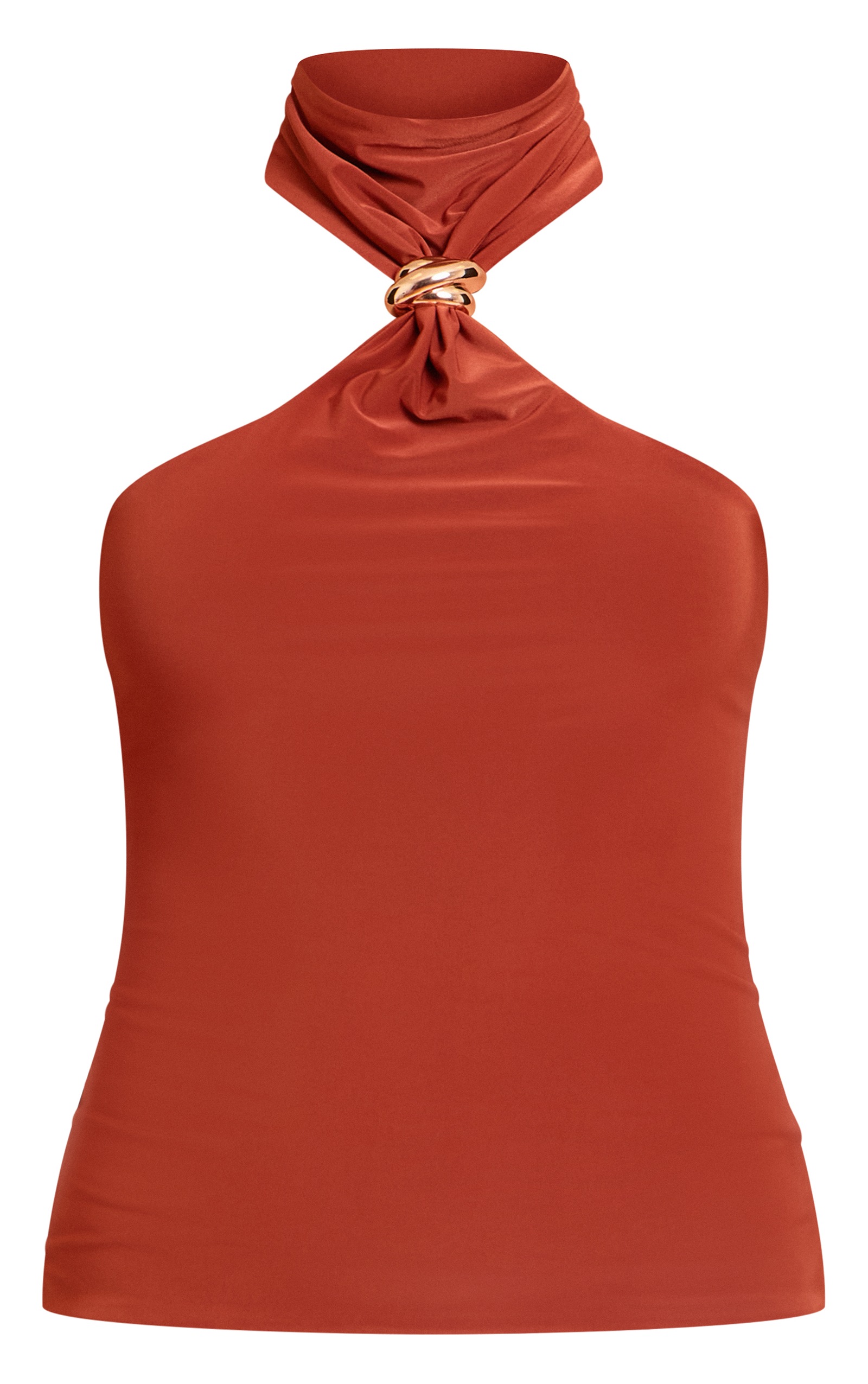 Petite Rust Halterneck Trim Detail Long Top | Petite | PLT USA