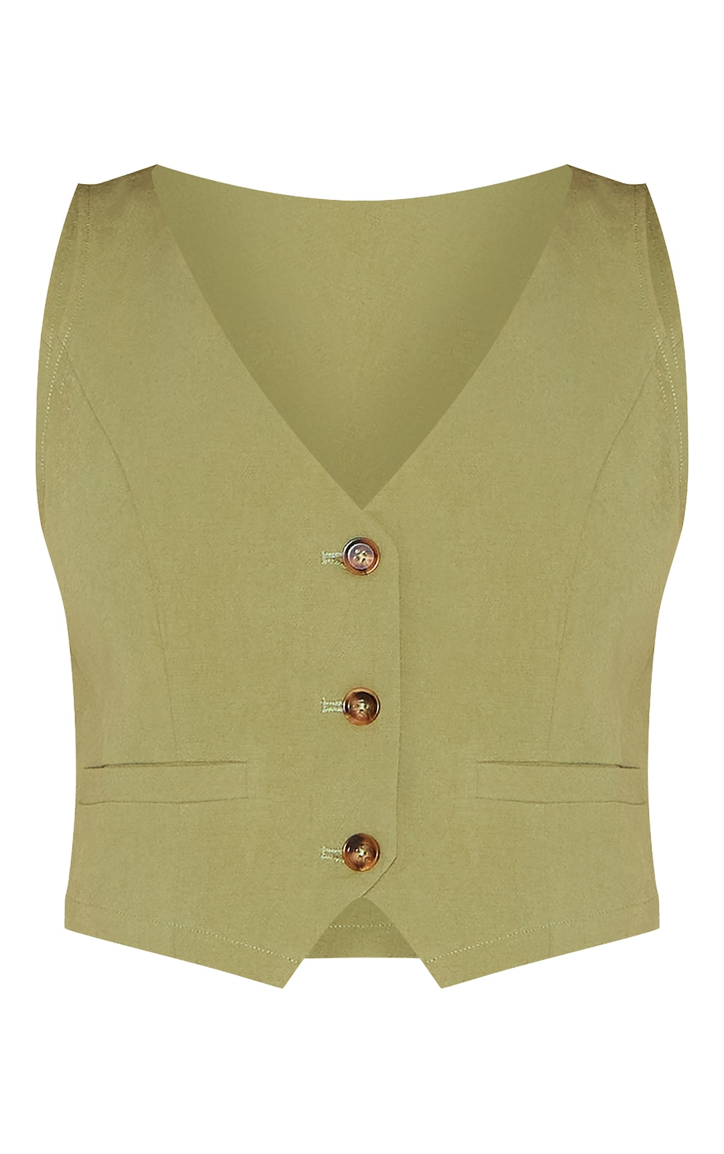 Khaki Linen Look Backless Waistcoat | Co-ords | PLT