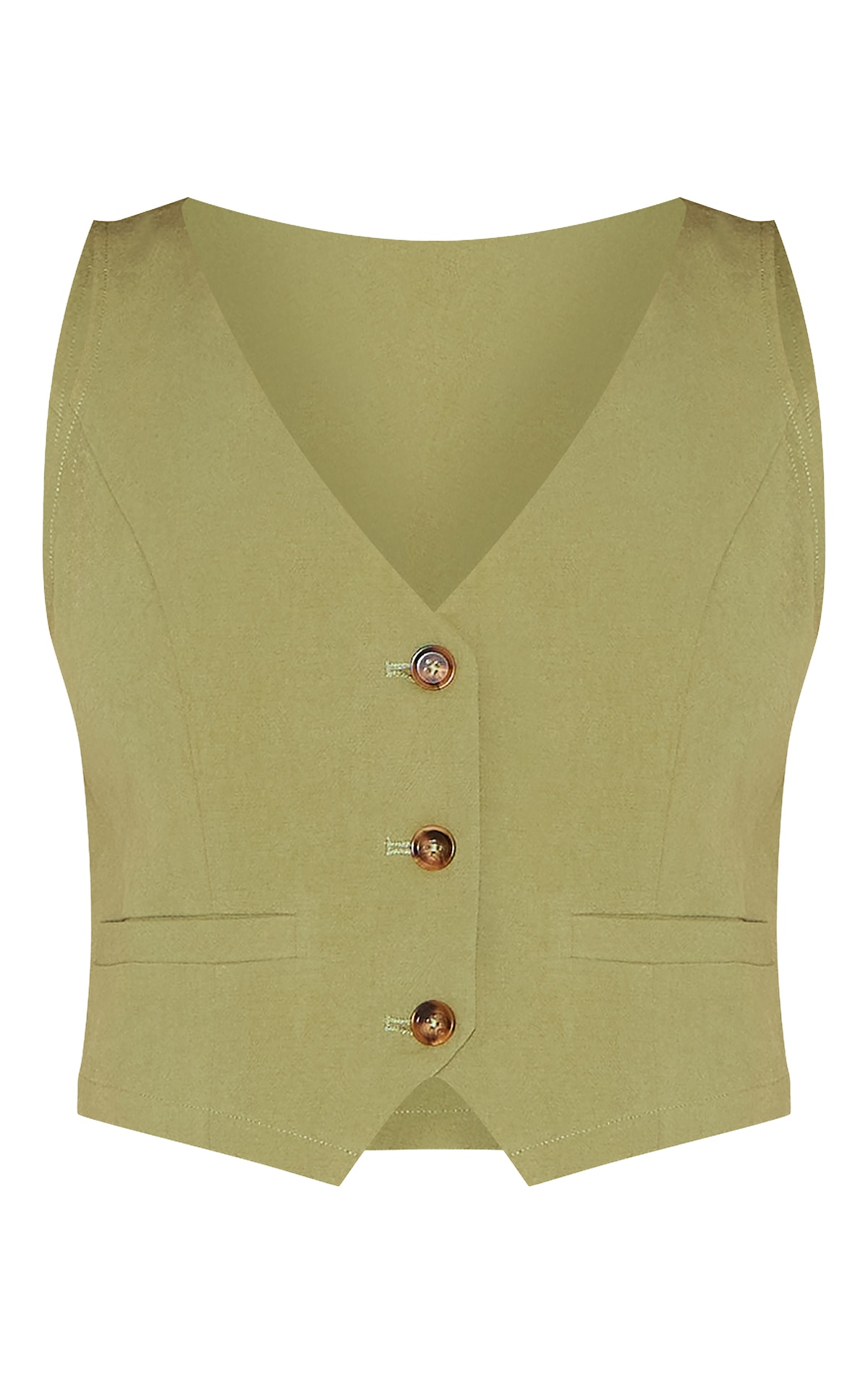 Khaki Linen Look Backless Vest | Co-ords | PLT USA