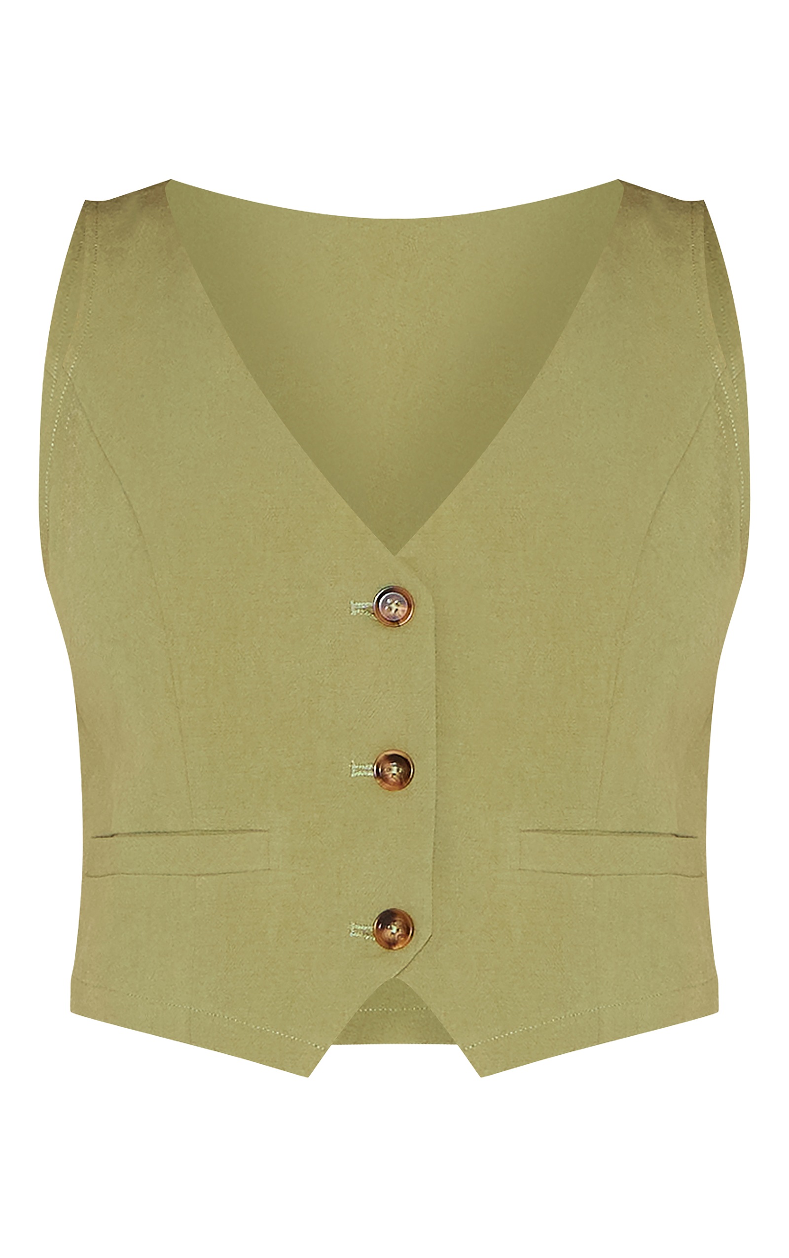 Khaki Linen Look Backless Vest | Co-ords | PLT USA