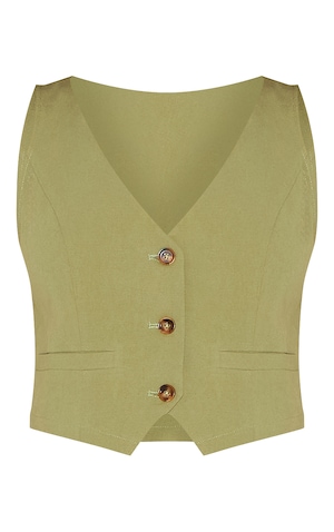 Khaki Linen Look Backless Waistcoat | Co-ords | PLT