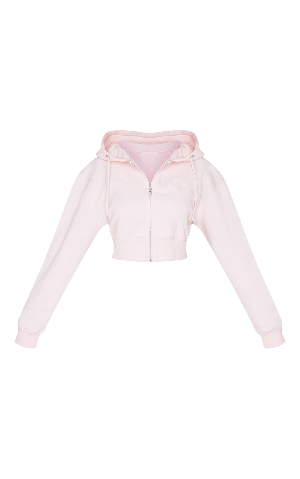 Petite Baby Pink Zip Up Embossed Crop Hoodie | Petite ...