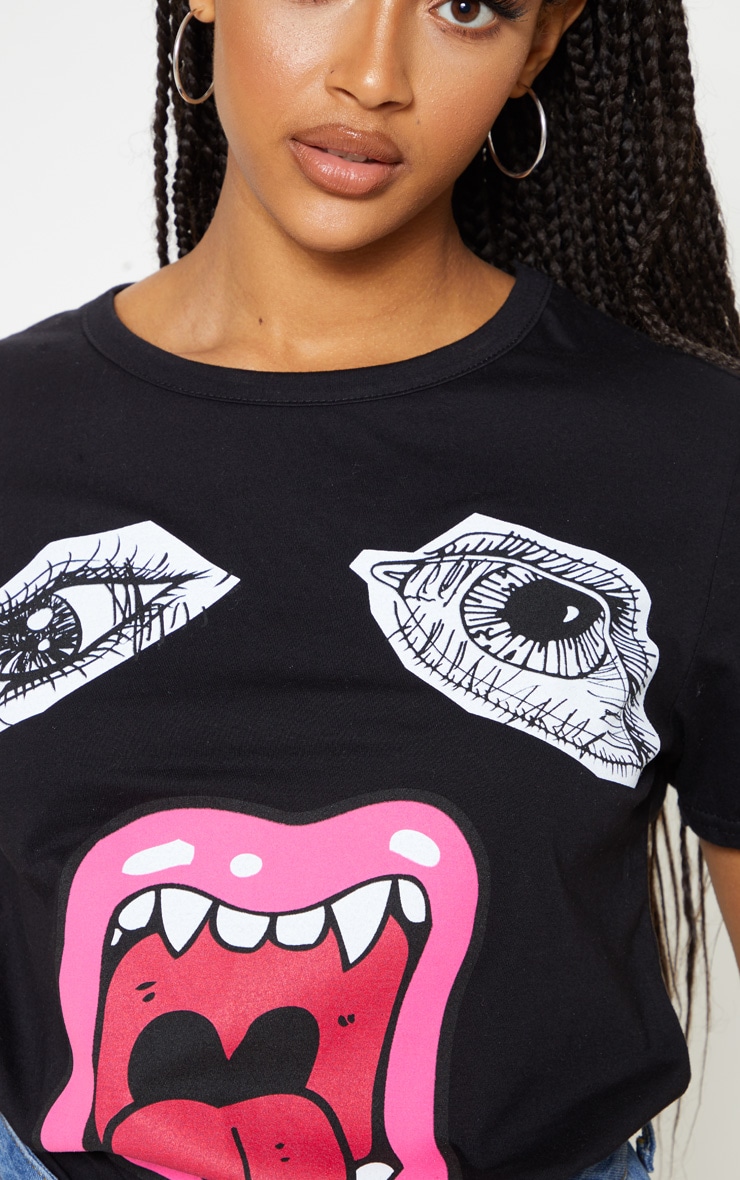 Black Abstract Face Printed Oversized T Shirt | PrettyLittleThing