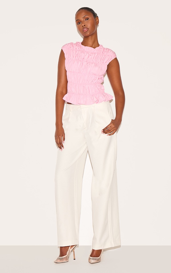 Pink Shirred Boatneck Fitted Top | Tops | PLT