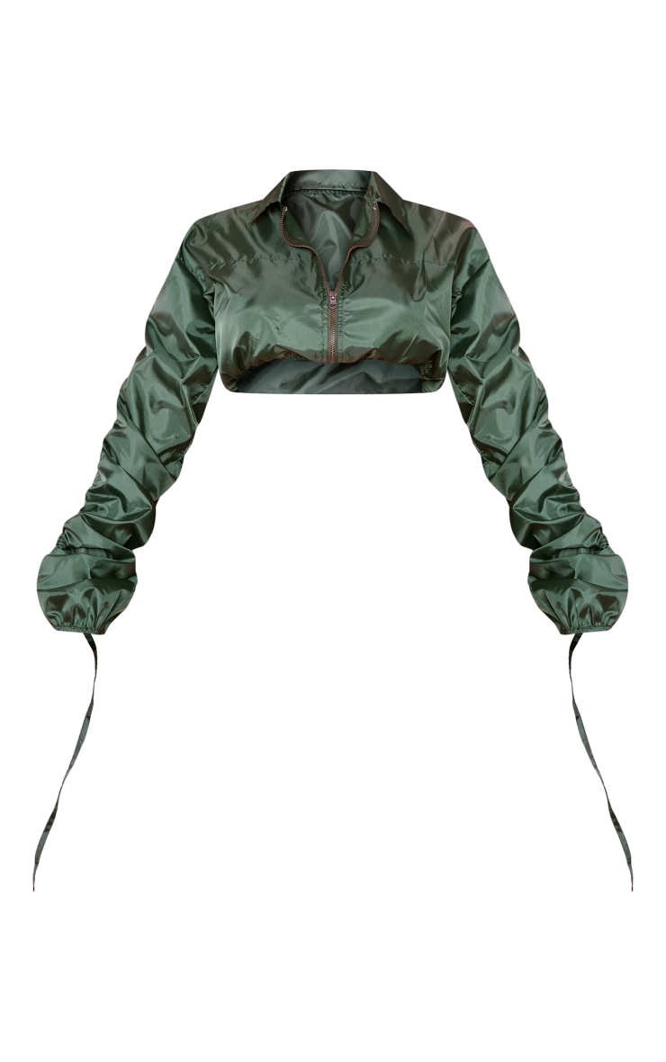 Shape Khaki Shell Ruched Sleeve Crop Sweater | PrettyLittleThing USA