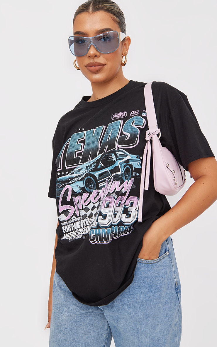 Black Texas Carspeedway Oversized Tshirt | Tops | PrettyLittleThing AUS