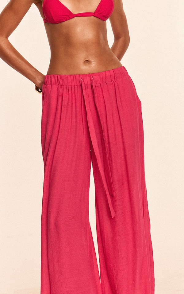 Fuschia Linen Look Palazzo Beach Pants | Swimwear | PLT USA