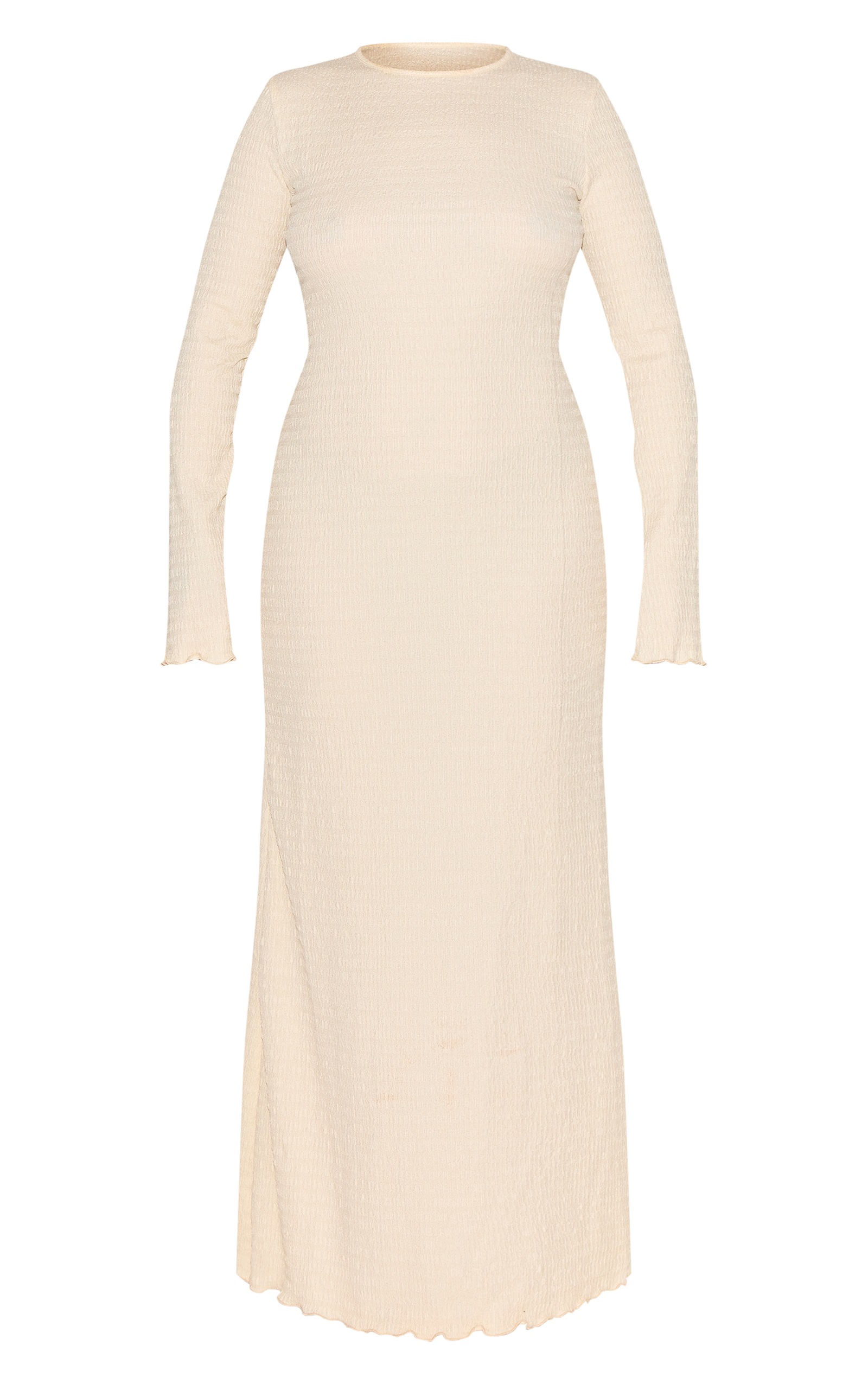 Plus Cream Crinkle Textured Lettuce Hem Maxi Dress | Plus Size ...