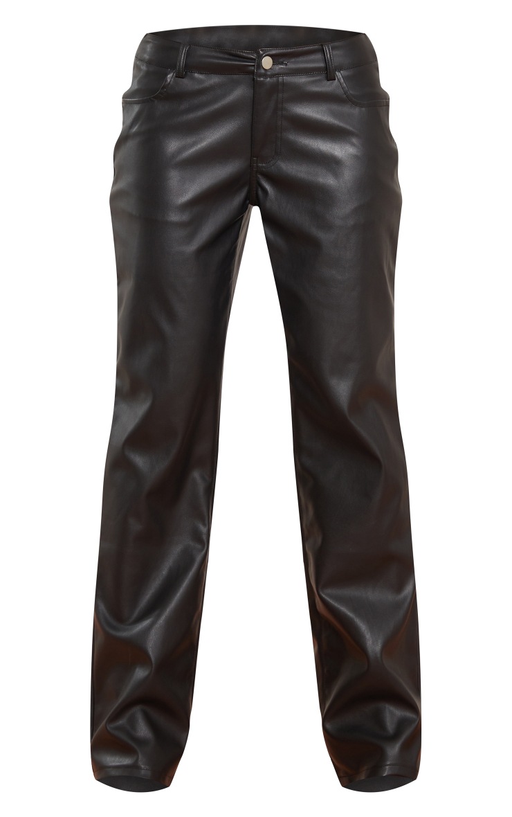 Black PU 90'S Low Rise Straight Leg Pants | Bottoms | PLT USA