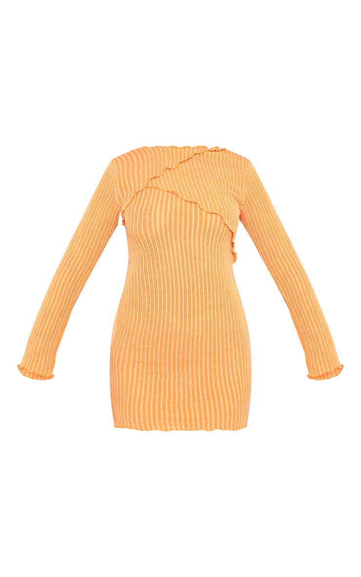 Orange Rib Exposed Seam Long Sleeve Bodycon Dress | Dresses ...