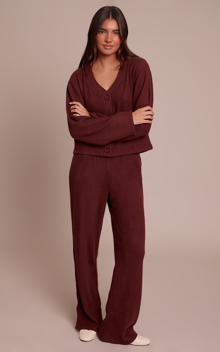 Chocolate Brown Chunky Rib Wide Leg Trouser | Co-ords | PLT CA