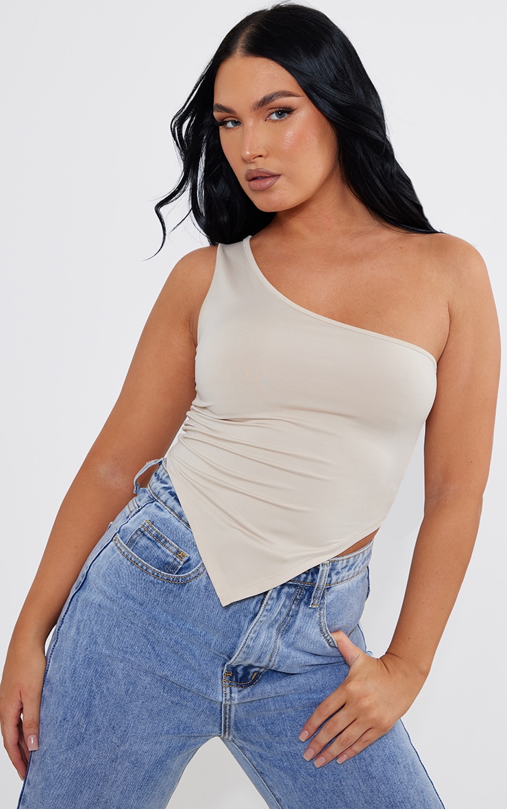 Stone Slinky Pointed Hem Top | Tops | Prettylittlething