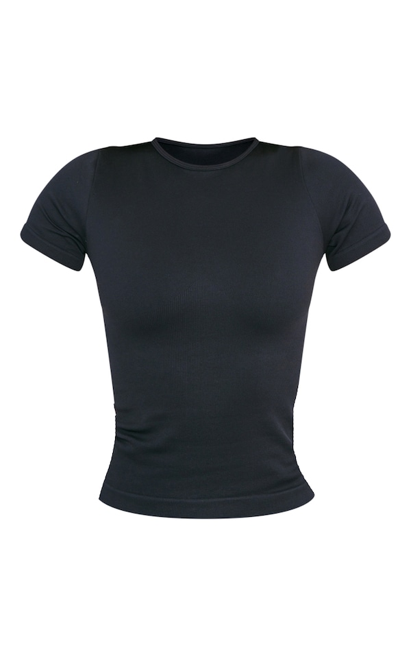 Black Seamless Longline Short Sleeve Gym Top | Athleisure | PLT
