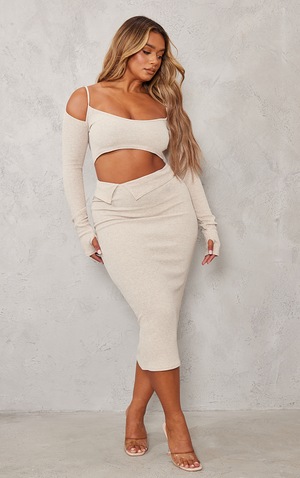 Shape Mauve Rib Fold Waist Midaxi Skirt | PrettyLittleThing