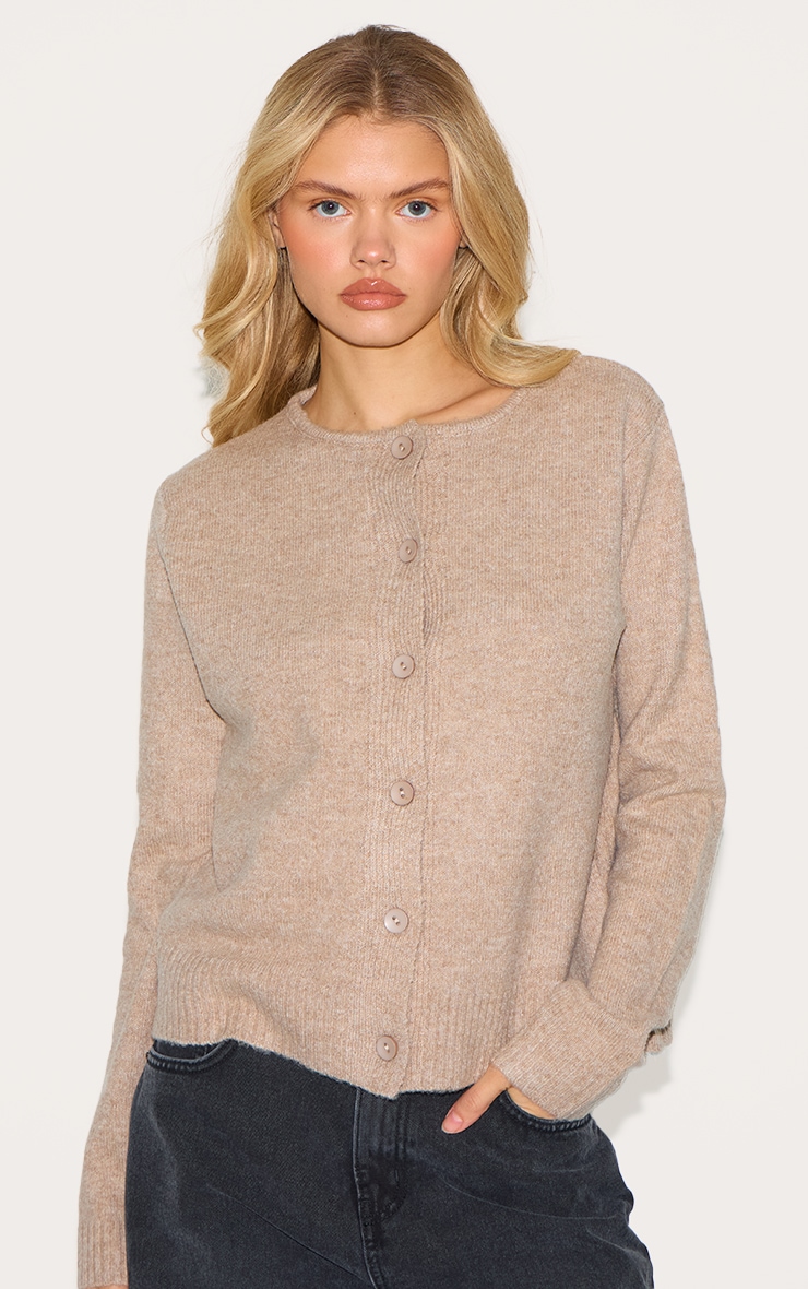 Taupe Melange Soft Knit Basic Button Up Cardigan | Knitwear ...