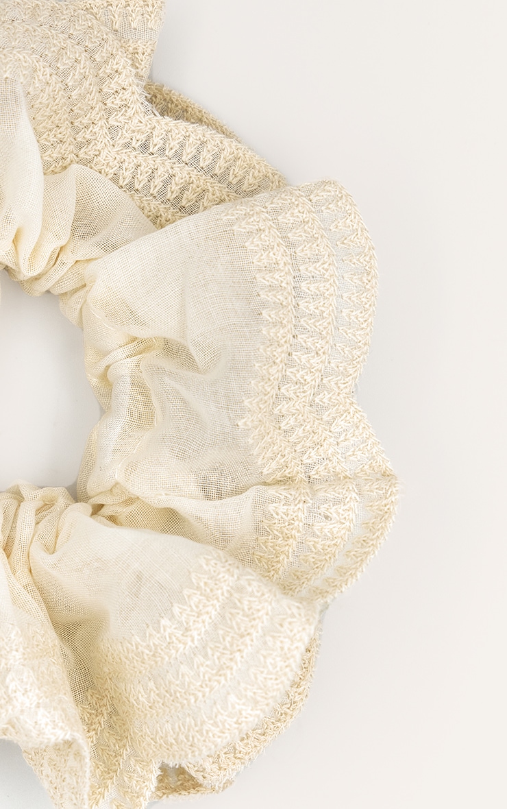 Cream Embroidered Scrunchie | Accessories | PLT