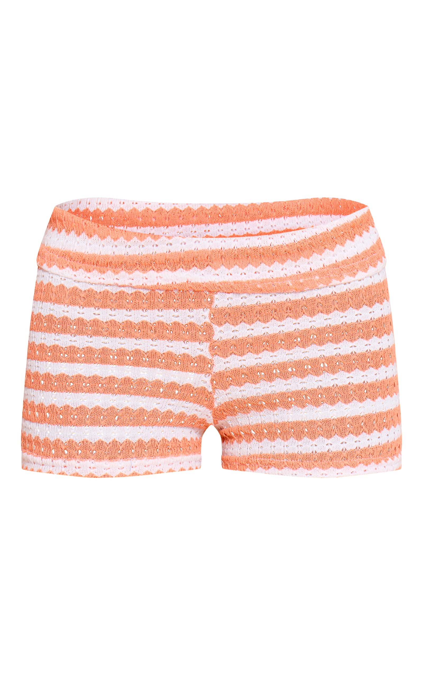 Peach Striped Textured Jersey Fold Over Shorts | Bottoms | PLT