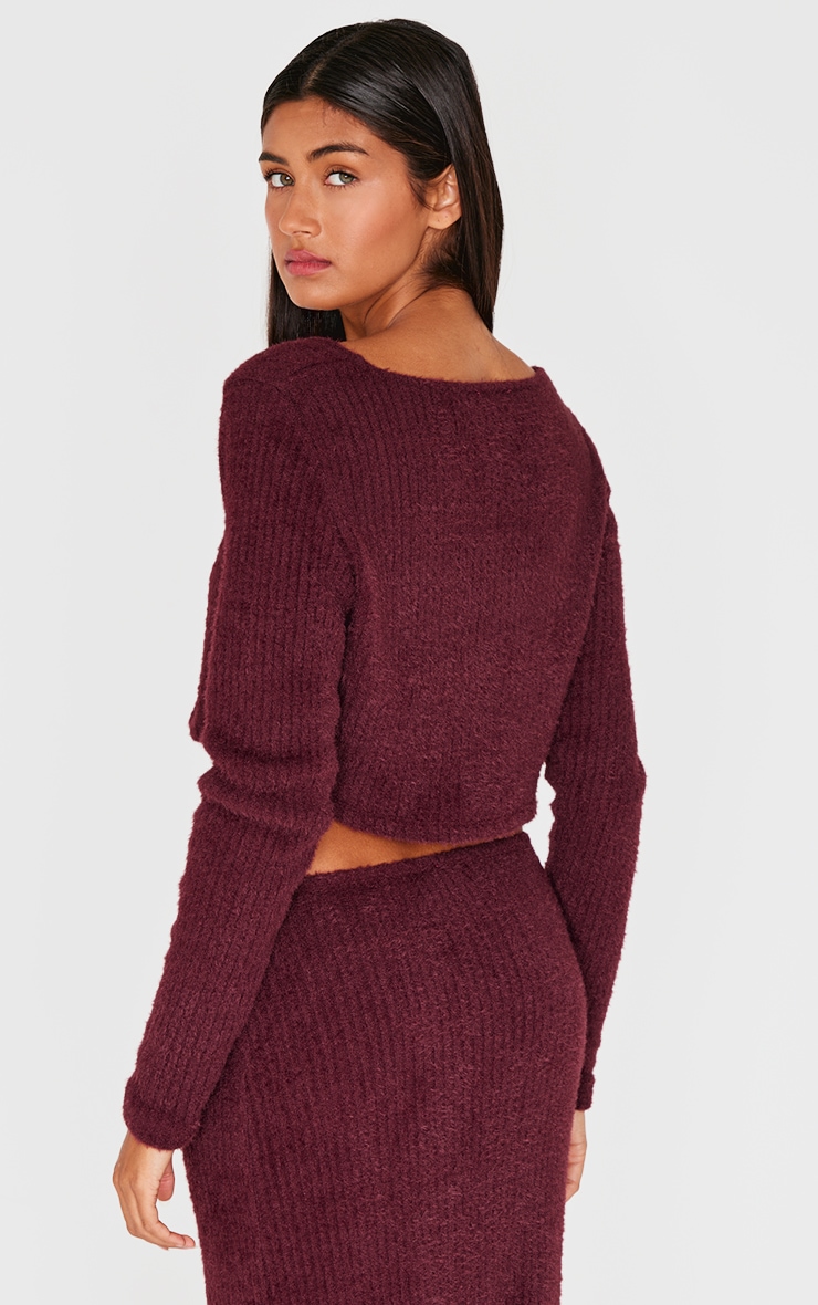 Burgundy Textured Rib Square Neck Button Crop Top | Co-ords ...