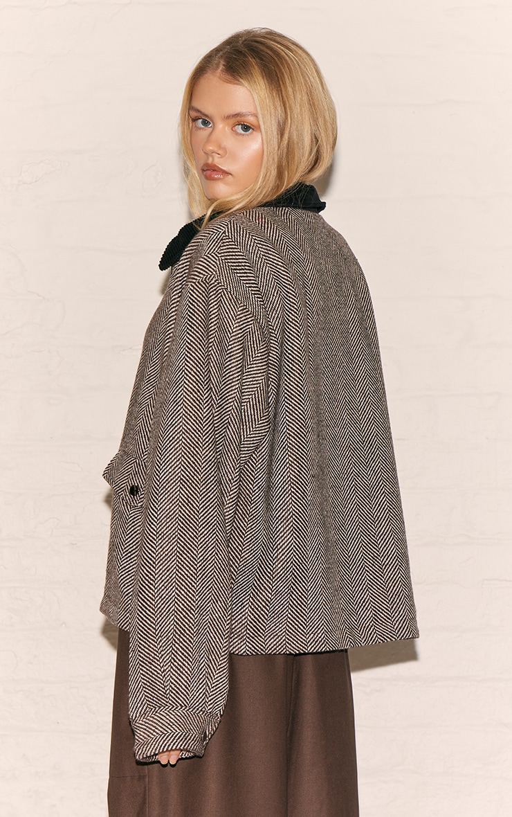Monochrome Herringbone Contrast Collar Jacket | Outerwear ...