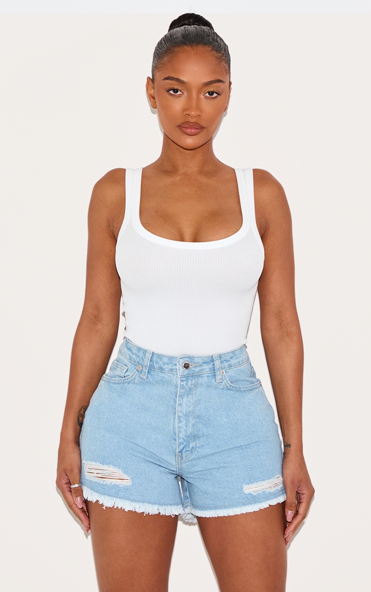 PLT Shape Acid Blue Wash Ripped Denim Shorts | Shape | PLT USA