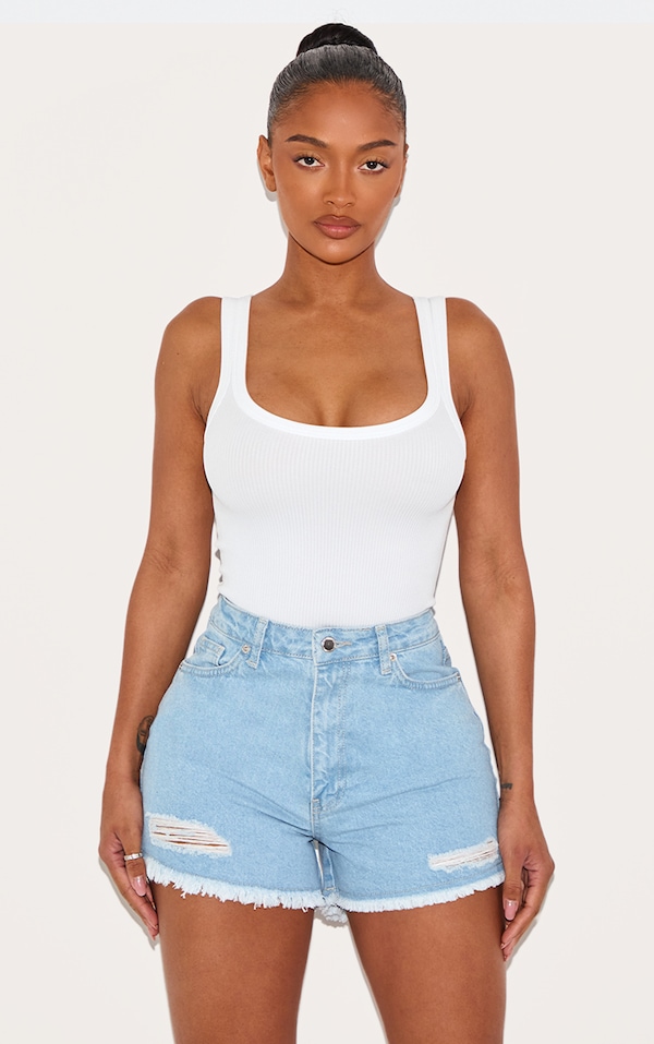 PLT Shape Acid Blue Wash Ripped Denim Shorts | Shape | PLT