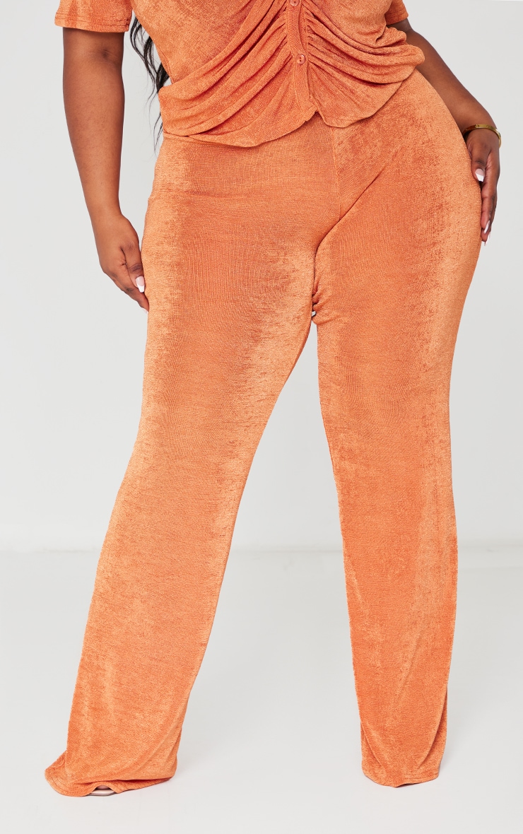 Plus Rust Acetate Slinky Wide Leg Pants | PrettyLittleThing AUS