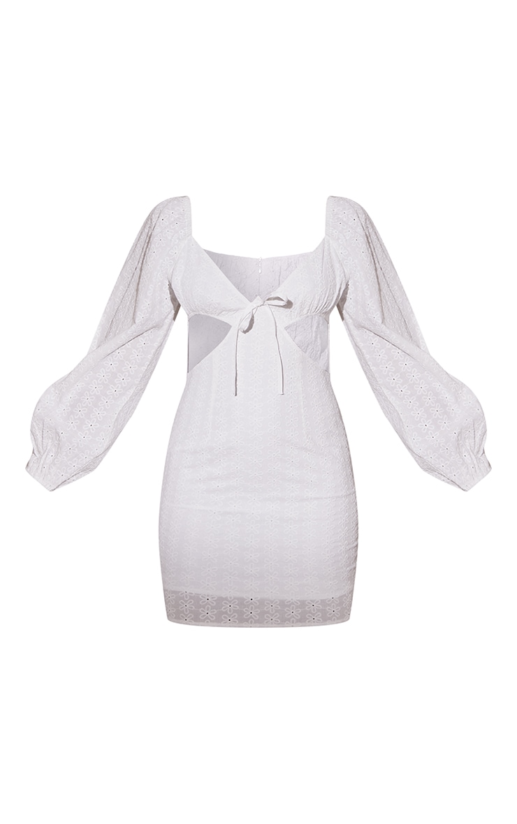 Robe droite blanche fleurie broderies anglaises manches longues ...