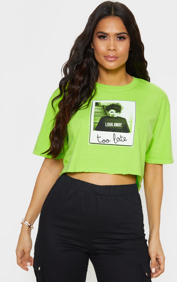 Crop Top Vert Citron Oversize À Slogan Too Late. Tops ...