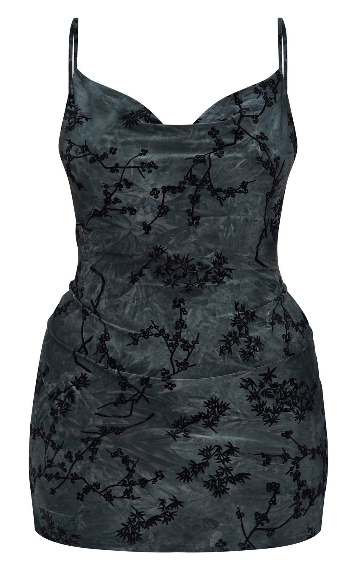 Plus Grey Floral Devore Cowl Neck Shift Dress | Plus Size | PLT
