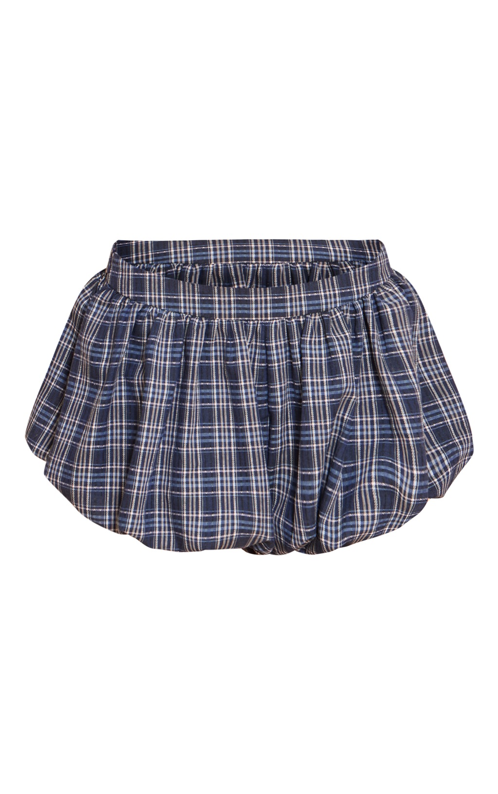 Petite Blue Checked Puff Ball Mini Shorts | Petite | PLT