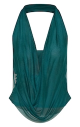 Teal Mesh Halter Neck Top | Tops | PrettyLittleThing USA