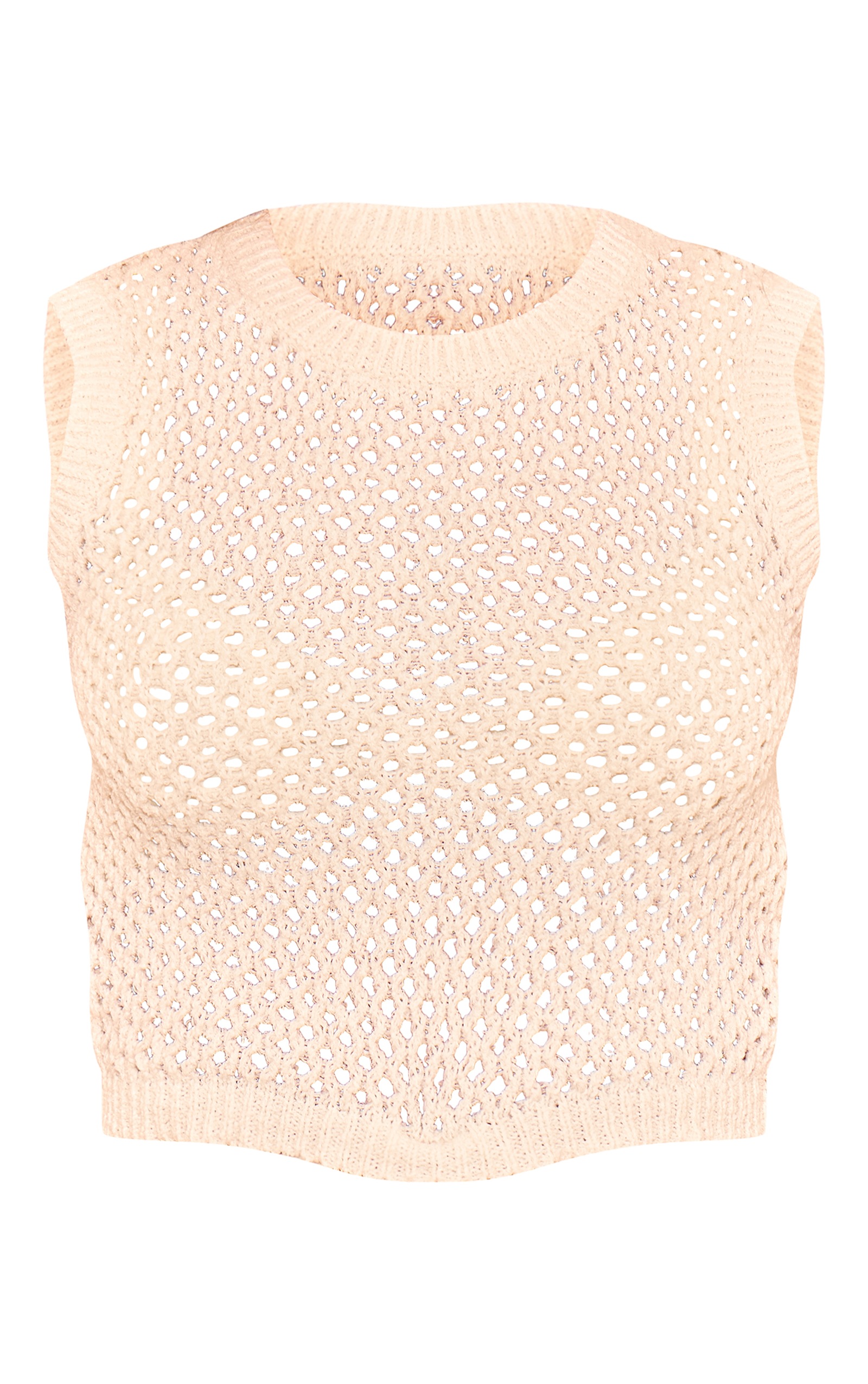 Cream Textured Crochet Tie Detail Racer Neck Top | Knitwear | PLT