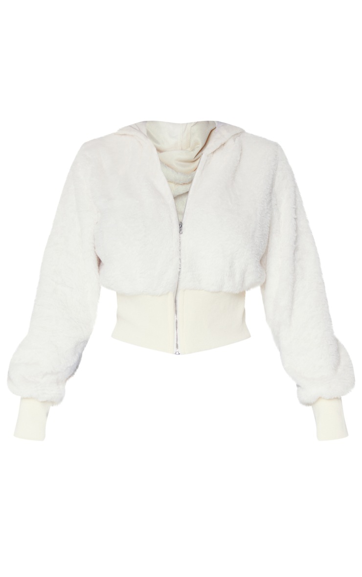 Petite Cream Cropped Faux Fur Bomber | Petite | PrettyLittleThing