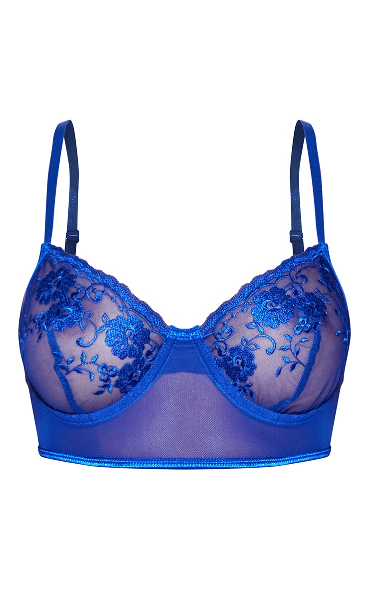 String en dentelle fleurie bleu cobalt brodé | PrettyLittleThing FR