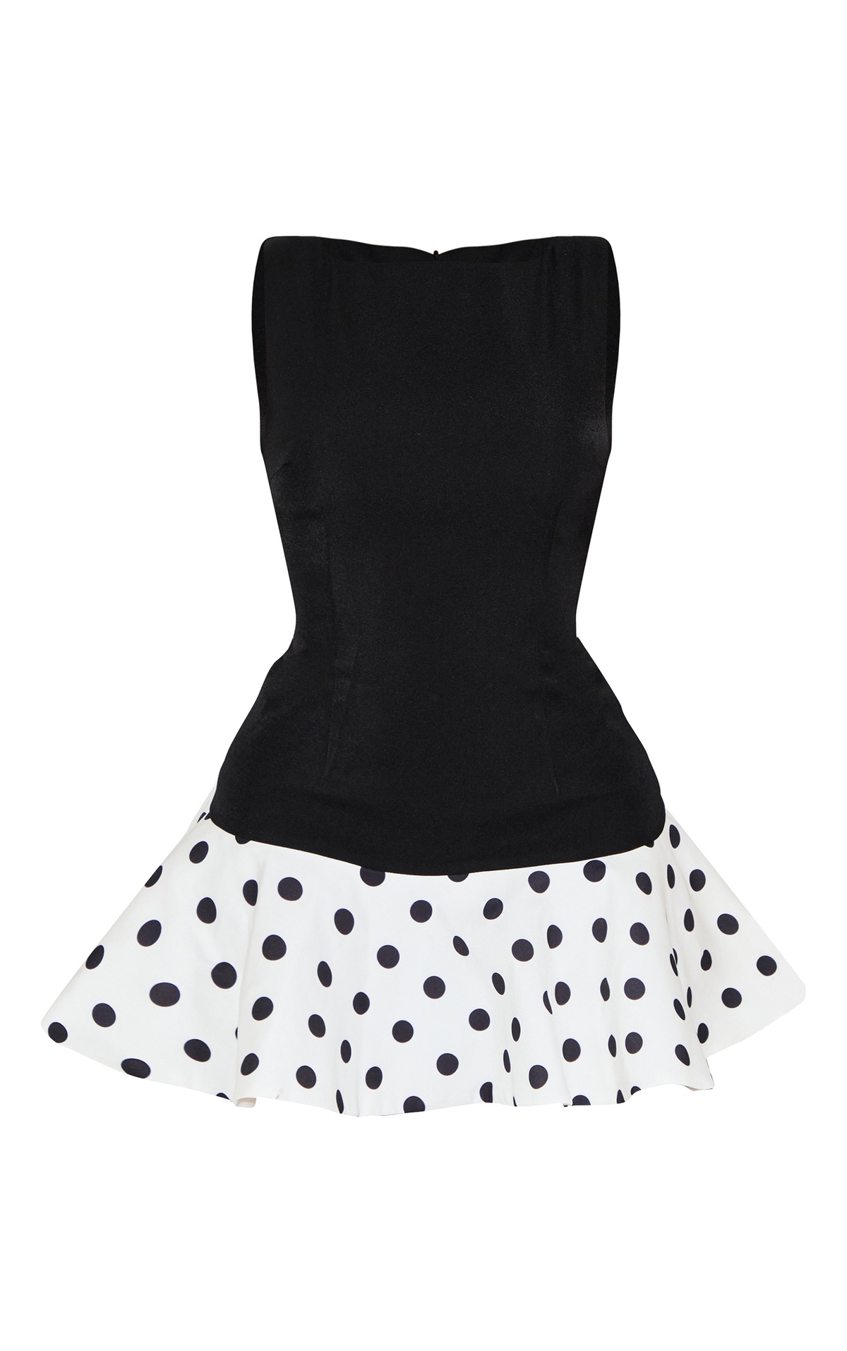 Shape Black Polkadot Boat Neck Wave Hem Mini Dress | Shape | PLT