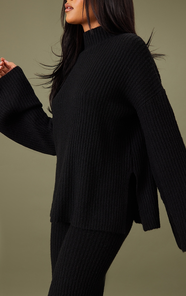 Tall Black Luxe Rib Knit Oversized Sweater | Tall | PrettyLittleThing USA