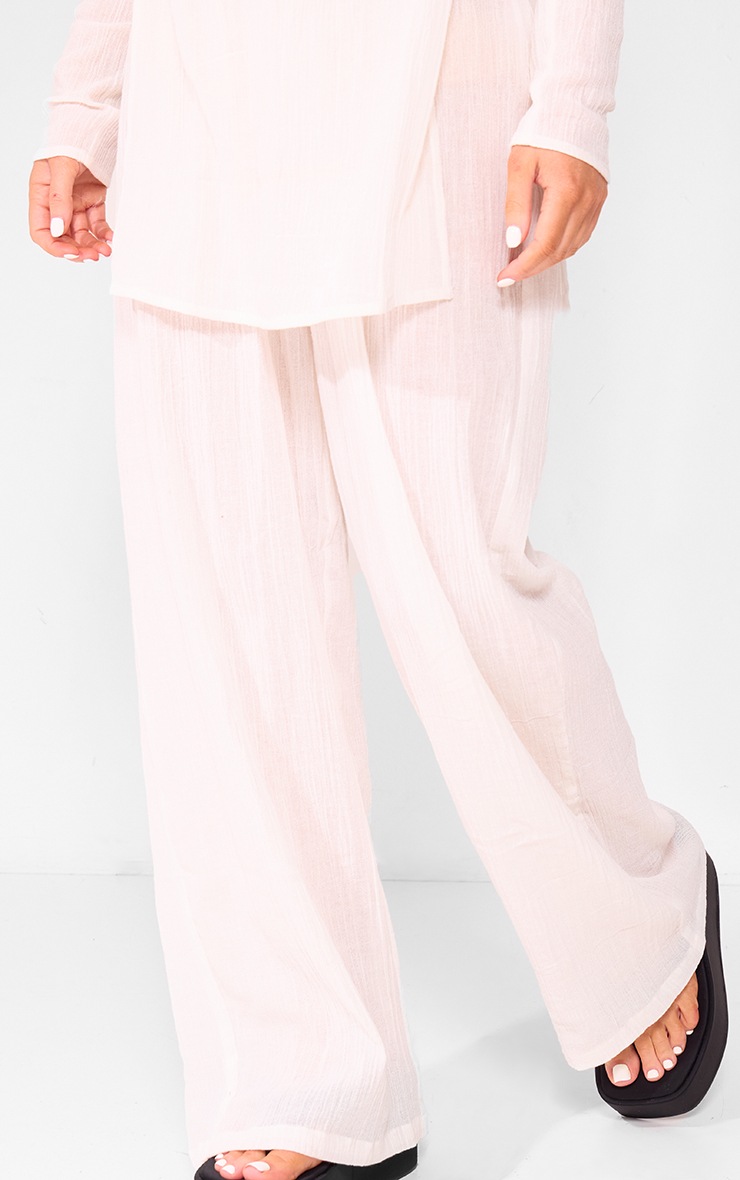 Cream Cheesecloth Textured Wide Leg Pants | Co-ords | PrettyLittleThing USA