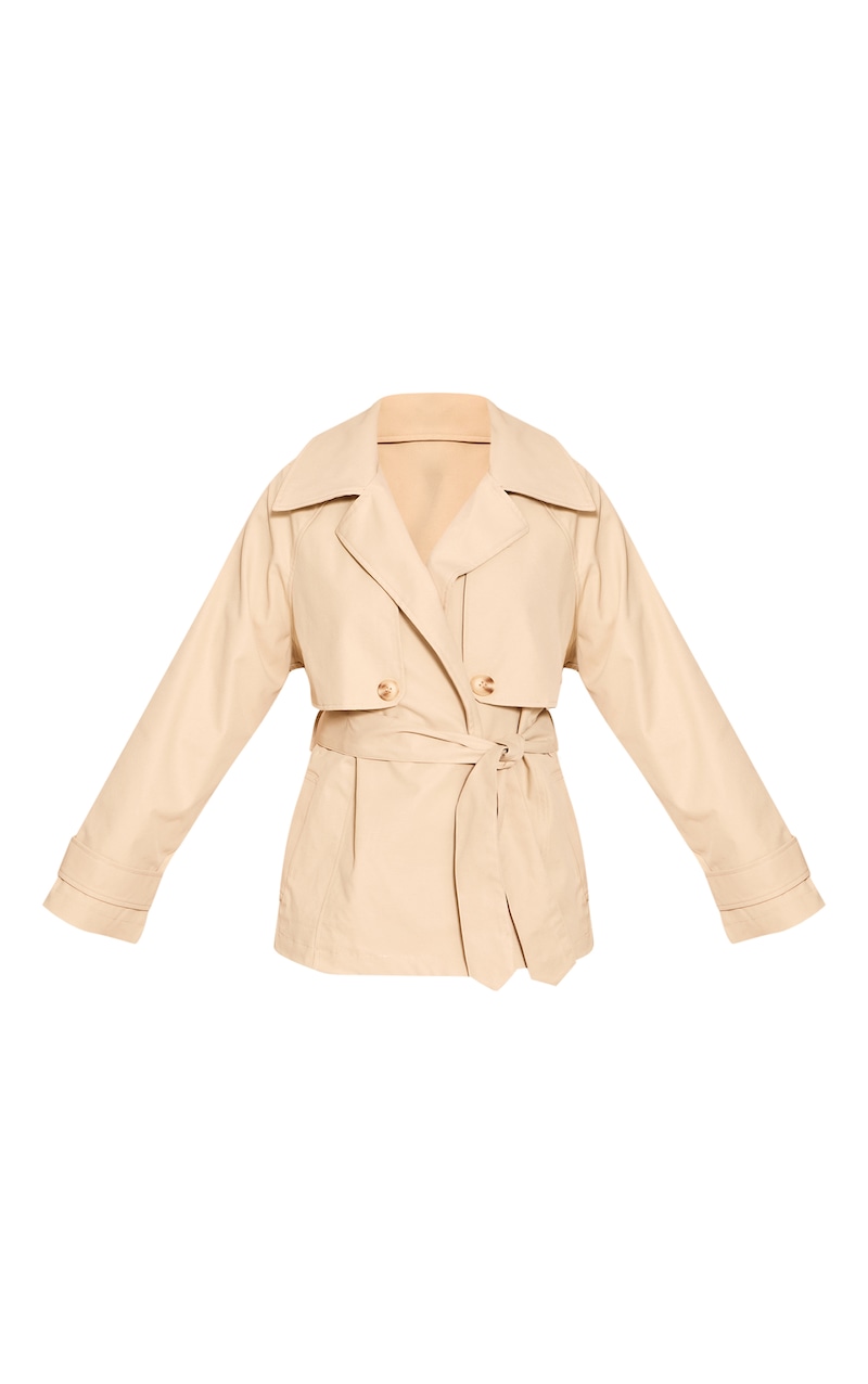 Stone Cropped Storm Flap Detail Trench | Outerwear | PrettyLittleThing USA