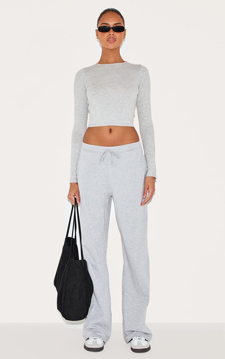 Ash Grey Cotton Jersey Long Sleeve Crew Neck Top | Co-ords ...