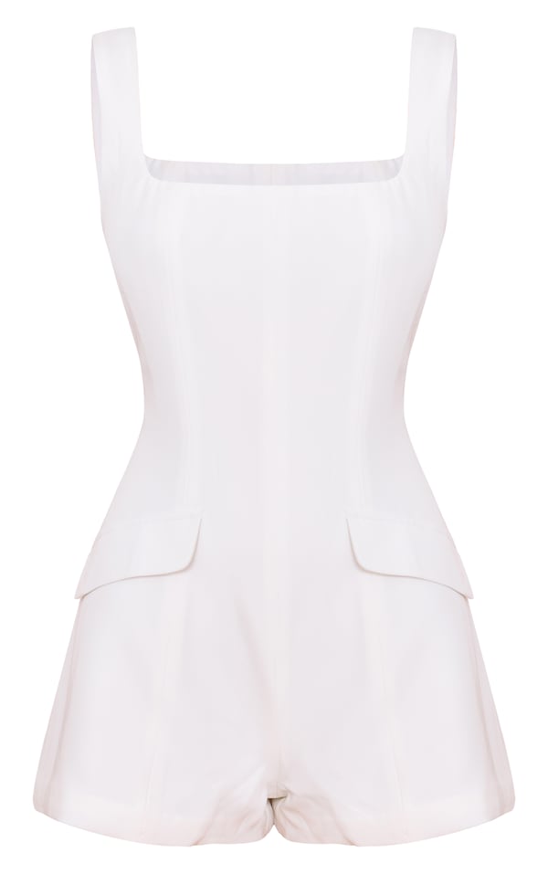 White Woven Pocket Detail Playsuit | Dresses | PLT
