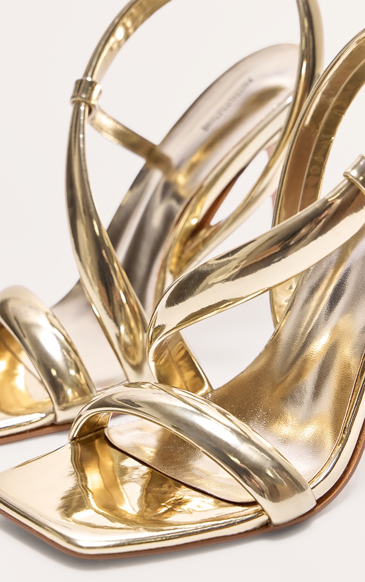 Gold Metallic Padded Asymmetric High Heel Sandals | Footwear | PLT